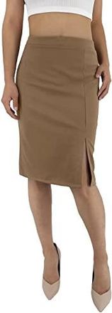 JOPHY & CO. Jupe mi-Longue &eacute;lastique Taille Haute pour Femme avec Fente lat&eacute;rale, Camel, L