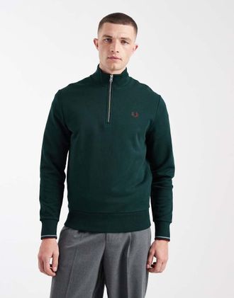 Fred Perry Sweat &agrave; demi-fermeture &eacute;clair avec logo - Vert fonc&eacute;