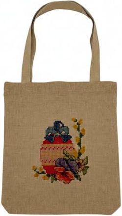 Fabulous Sac Shopping Tote Bag Aspect Lin - Oeuf Impression Style Cross Stitch Broderie - Sac de Courses Toile Epaisse 360g Beige Naturel Cabas Port&eacute; Epaule So