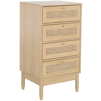 Sweeek Kommode Chiffonnier Holzdekor und Rohrgeflecht 4 Schubladen