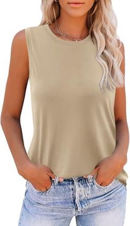 Zeagoo Débardeur Femme Top Basique Débardeur Khaki T-Shirt Femme Long Shirt dÉté Top Khaki Taille L