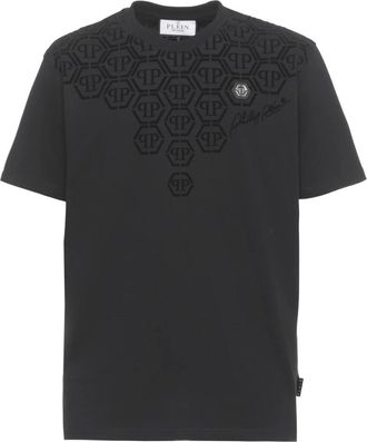 Philipp Plein Homme, Tops, Noir, Taille: XL T-shirt en coton &agrave; col rond