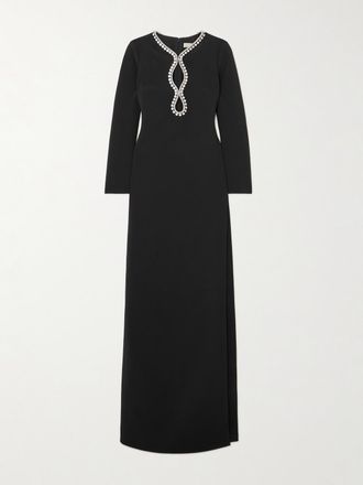 Elie Saab Robe Aus Stretch-cady Mit Cut-out Und Kristallen - Schwarz