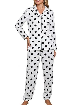 Minetom Ensembles de Pyjama Femme 2 Pi&egrave;ces Bouton V&ecirc;tements de Nuit &Agrave; Carreaux Manches Longues Col V Chemise et Pantalon Style Y09 42