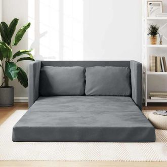 vidaXL Vidaxl - Canap&eacute;-lit convertible 2 places gris fonc&eacute; - Velours 100% polyester - Dimensions d&eacute;pli&eacute; 122x204x55 cm - Coussins inclus - LIT 2 EN