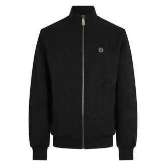 Philipp Plein Homme, Sweatshirts et sweats &agrave; capuche, Noir, Taille: M Jacquard Tracksuit Jacket Monogram