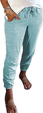 Onsoyours Pantalon de Loisir Femme Pantalon de Jogging Taille Haute Pantalon de Plage avec Poches Pantalon de Fitness léger et Doux Confortable Z6 Bleu XL