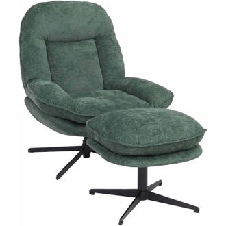 Hhg Fauteuil relax avec repose-pieds HHG-704, fauteuil TV &agrave; suspension Nosag, pivotant M&eacute;tal Tissu/textile Chenille (370 g/m&sup2;), vert