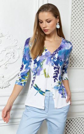 Passioni Cardigan Twinset mit Aquarell-Blumendruck und Strass-Detail