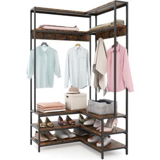 Costway Costway - Porte Manteaux dAngle 178 cm, Meuble dEntr&eacute;e avec Banc &agrave; Chaussures, 7 Pat&egrave;res, Etag&egrave;res Ouvertes, Cadre en M&eacute;tal, Kit Anti-basculement