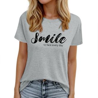 Generic T-shirt femme col en V imprim&eacute; &agrave; manches courtes en haut d&eacute;t&eacute; d&eacute;contract&eacute;, gris, 3XL