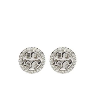 Tory Burch Femme, Accessoires, Gris, Taille: ONE Size Logo Stud Earrings