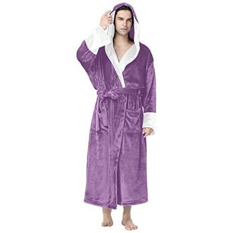 Generic Peignoir pour homme - Col doux et chaud - Long peignoir de chambre - V&ecirc;tement de d&eacute;tente et de nuit - Pyjama en flanelle - Confortable - Robe de carna
