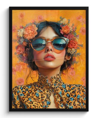 MuchoWow &copy; Bilder mit Rahmen 60x80 cm Poster Wanddekoration Wohnzimmer Deko Modern Geschenke Bilderrahmen Frau - Blumen - &Auml;sthetik - Orange
