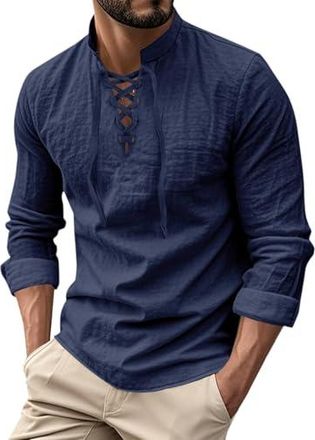 Generic Henry Chemises demi-cardigan pour homme avec dentelle &agrave; manches longues et col montant d&eacute;contract&eacute; Pull confortable doux &agrave; porter &eacute;vacuant lhumidit&eacute; H