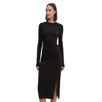DKNY Dkny, Femme, Robes, Noir, Taille: 40 FR Long Sleeve Round Neck Fitted Midi Dress