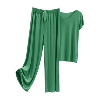 Generic Pyjama Pieces Femme Hiver Pyjama Flanelle Femme Womens Daily Family Clothes Short Sleeve Tops Pants Shirt Trousers Set Chaud Et Doux Pyjashort Satin G