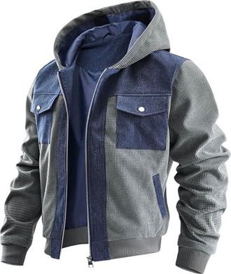 Generico Veste bomber &eacute;l&eacute;gante avec col &agrave; revers et poches - Veste dhiver chaude et coupe-vent pour homme - Grandes tailles - Manteau d&eacute;contract&eacute; court, gris, 