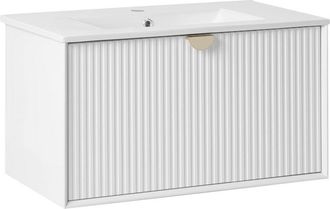 Beliani Wandmontierter Waschtischunterschrank mit Waschbecken BONAIRE 80 cm Wei&szlig;