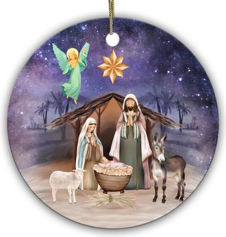 Generic Weihnachtsdeko F&uuml;r Weihnachtsbaum Jesus Maria Und Josef Stern Religi&ouml;s Christentum Keramik Weihnachts Ornamente Weihnachtsbaumanh&auml;nger Mit Seil