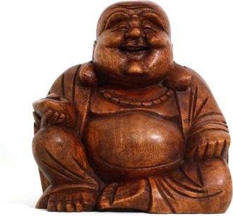 Simandra Happy Buddha Holz Figur Skulptur Abstrakt Holzfigur Statue Afrika Asia Gl&uuml;cksbringer Handarbeit Deko Gr&ouml;&szlig;e 11 cm