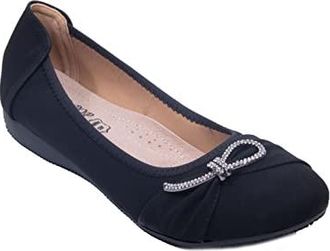 Primtex Ballerines Femme Semelle Cuir Noir, Blanc, Marine, Souples Boucle argentée Strass Semelle