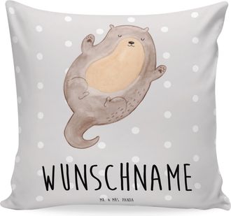 Mr. & Mrs. Panda Kopfkissen Otter Umarmen - Personalisierte Geschenke, Bedrucken, Kissen, Seeotter See, Hallo, gl&uuml;cklich, gut Gelaunt, Personalisiert, Name, Wunschname