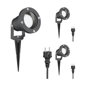 LEDs Com 3 St&uuml;ck LED Gartenstrahler DUK anthrazit mit Erdspie&szlig; f&uuml;r au&szlig;en, IP65, inkl. GU10 Lampe (wei&szlig;, 5W, 450lm)