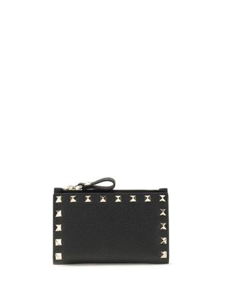 Valentino Garavani Womens Coin Purse Card Case Rockstud Calf Leather Black Wallets & Purses