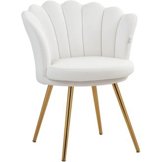 HOMCOM Homcom - Chaise coquillage chaise design pieds m&eacute;tal dor&eacute;s effil&eacute;s velours cr&egrave;me
