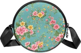 Generic Sac &agrave; bandouli&egrave;re rond pour femme, motif floral color&eacute;, petit sac &agrave; bandouli&egrave;re avec fermeture &eacute;clair, bretelles r&eacute;glables, sac &agrave; main rond d&eacute;contract
