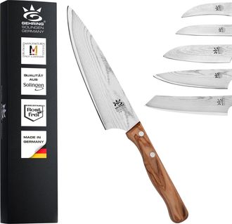 Gehring Solingen Look Damast Kochmesser 15 cm I scharfes Profi K&uuml;chenmesser I eisgeh&auml;rter Damaststahl VG10 I Chefmesser I ergonomischer Olivenholzgriff I Dama