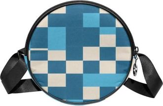 Generic Sac &agrave; bandouli&egrave;re rond pour femme, sac &agrave; bandouli&egrave;re r&eacute;tro &agrave; carreaux avec fermeture &eacute;clair, bretelles r&eacute;glables, sac &agrave; main rond d&eacute;contract&eacute; pour fem