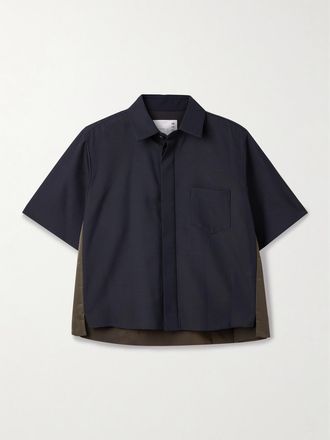 sacai Chemise En Crêpe Et En Tissu Technique - Bleu