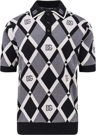 Dolce & Gabbana Homme, Tops, Multicolore, Taille: L Diamond Knit Polo Sweater