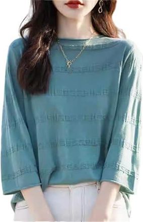 Generic Pull Femme Manches 3/4 Col Rond Léger Haut Tricoté Printemps Décontracté Tendance(Green,X-Large)