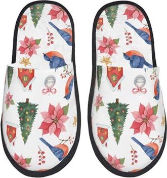 Generic Antid&eacute;rapant Pantoufles Oiseaux de No&euml;l Fleur Chaussures de Maison &eacute;l&eacute;gant Chaussons en Peluche pour Homme Femme Adulte M
