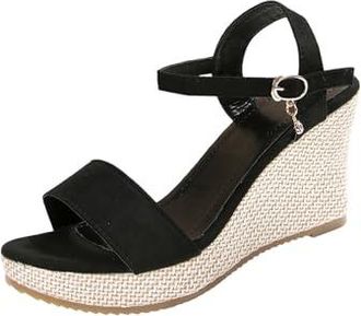 Generic Sandales compens&eacute;es d&eacute;contract&eacute;es et &eacute;l&eacute;gantes pour femme - Couleur unie - Respirantes - Semelle &eacute;paisse - Confortables - Avec sangle de cheville - Po