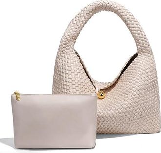 Generic Grand sac fourre-tout tiss&eacute; pour femme, sac &agrave; bandouli&egrave;re en cuir v&eacute;g&eacute;talien tress&eacute; souple sous les bras, sac &agrave; poign&eacute;e sur le dessus avec sac &agrave; main 
