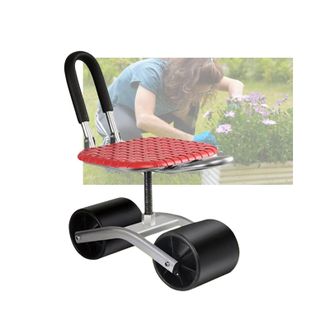Generic Gartenwagen Mit Sitz, 360&deg; Drehbarer Rollwagen R&auml;dern, Zusammenklappbar Und Ideal for Den Garten(Red)