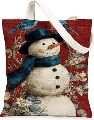 Generic Sacs fourre-tout en toile motif bonhomme de neige r&eacute;utilisables, sacs d&eacute;picerie r&eacute;utilisables, l&eacute;gers et lavables avec bandouli&egrave;re pour lext&eacute;rieur, vo