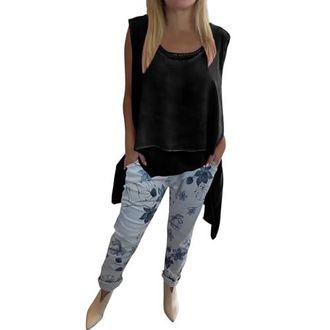 Generic Ensemble de v&ecirc;tements de sport d&eacute;t&eacute; d&eacute;contract&eacute;s en lin pour femme - Grande taille - Tenue 2 pi&egrave;ces tendance - Chemise &agrave; manches mi-longues et pantalo