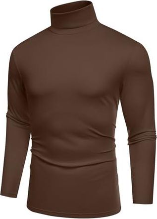 Coofandy Pull Col Roulé Homme Fin T-Shirt Manches Longues Basique sous-Pull Slim Fit Marron XXL