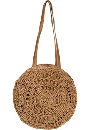 styleBREAKER Femme Sac à bandoulière rond en paille de papier tressée, anse, fermeture éclair, style boho 02012383, couleur:Marron