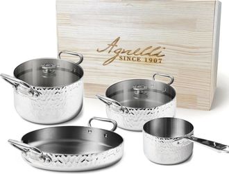 Pentole Agnelli 6-piece cookware set, hammered steel
