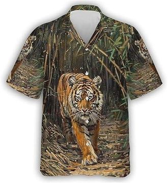 Keephen TangoDS Femmes Hommes Tigre Rugissant Chemises Hawaiiennes Cool Tigre Impression 3D Chemises Manches Courtes &Eacute;t&eacute; Chemise &agrave; Boutons Chemise Aloha
