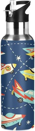 Mnsruu Flugzeug-Wasserflasche isoliert für Mädchen Jungen, Edelstahl Wasserflasche mit Strohhalm, 590 ml