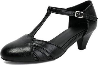 Generic Mary Jane Escarpins tendance &agrave; bout ferm&eacute; avec boucle en T et talons coniques pour femme, Noir, 38.5 EU