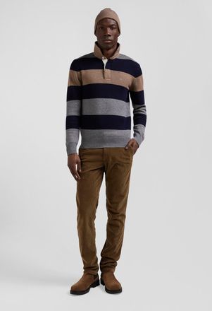 Eden Park Pull Col Maillot Ray&eacute; En Laine Et Coton Gris Coupe Regular