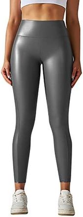 Generic Legging en cuir synth&eacute;tique pour femme - Aspect cuir - Pantalon de yoga - Taille haute - Pantalon extensible confortable - Collants Scrunch vernis - P